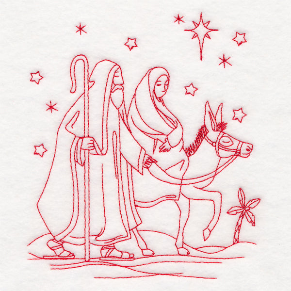 Holy Night Nativity - Mary & Joseph (Redwork) – Embroidery Library
