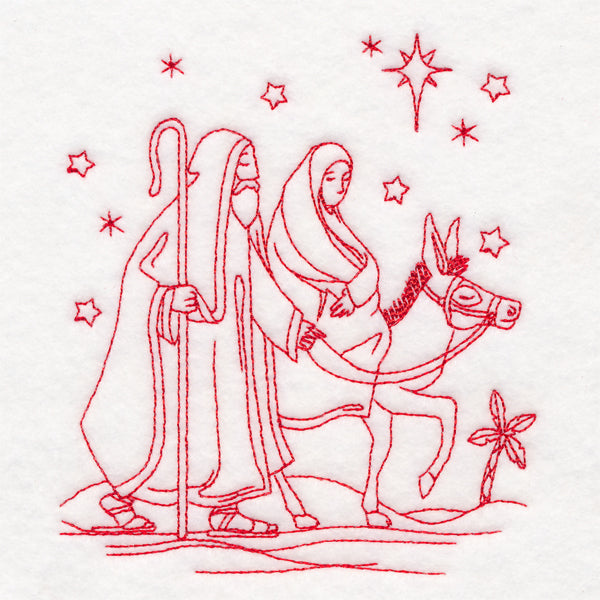 Holy Night Nativity - Mary & Joseph (Redwork) – Embroidery Library