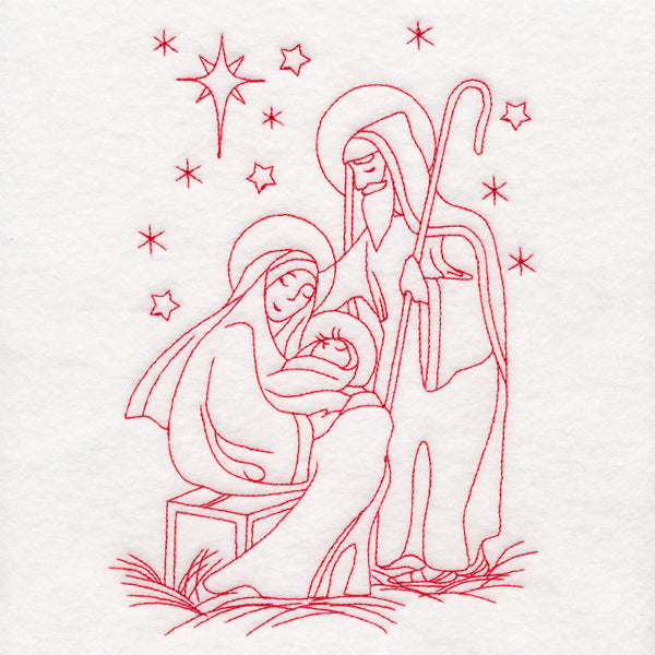 Holy Night Nativity - Holy Family in Manger (Redwork) – Embroidery Library