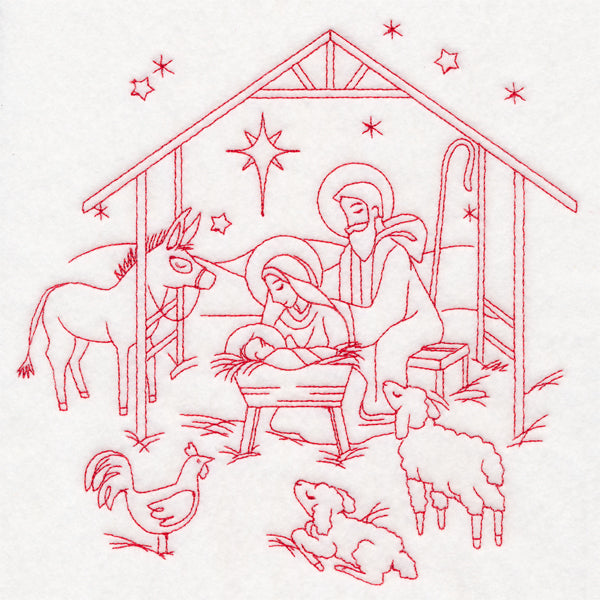 A Holy Night Nativity (Redwork) Design Pack – Embroidery Library