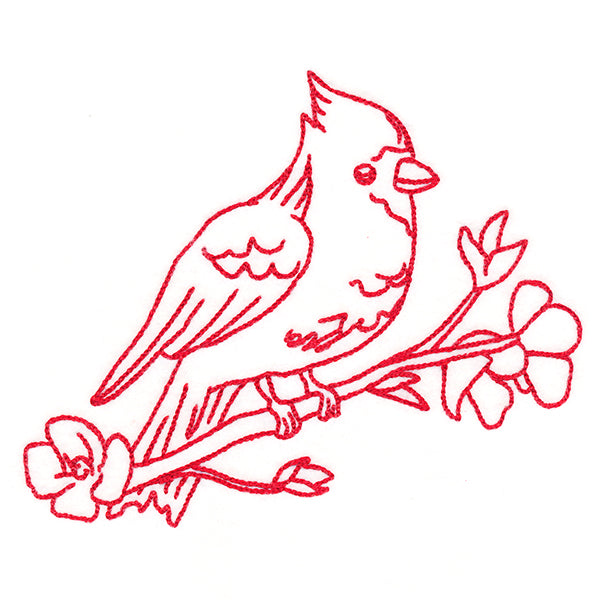 Birds & Blooms Cardinal (Redwork) – Embroidery Library