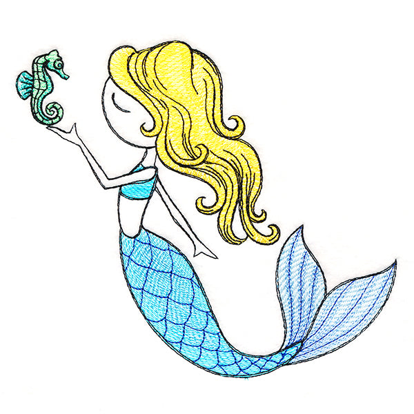 Summer Breeze Mermaid with Seahorse – Embroidery Library