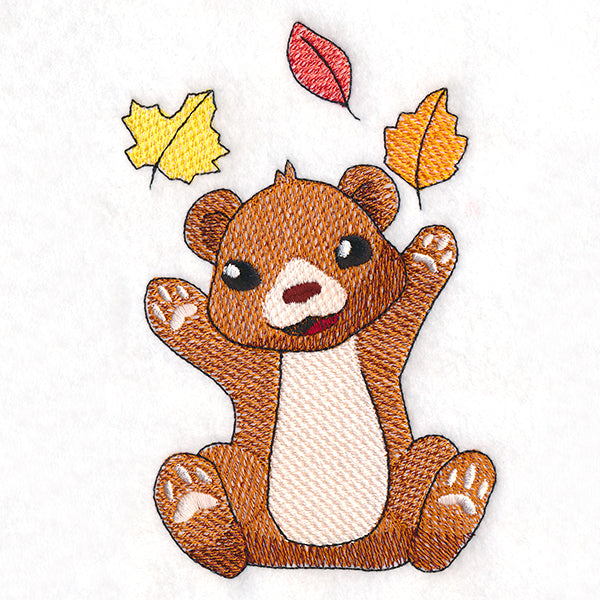 Beaming Bear with Leaves – Embroidery Library