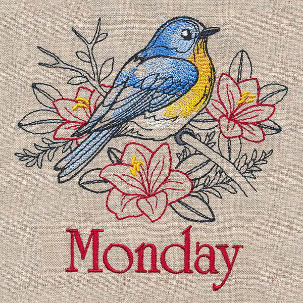 Merry Monday - Bluebird with Amaryllises – Embroidery Library