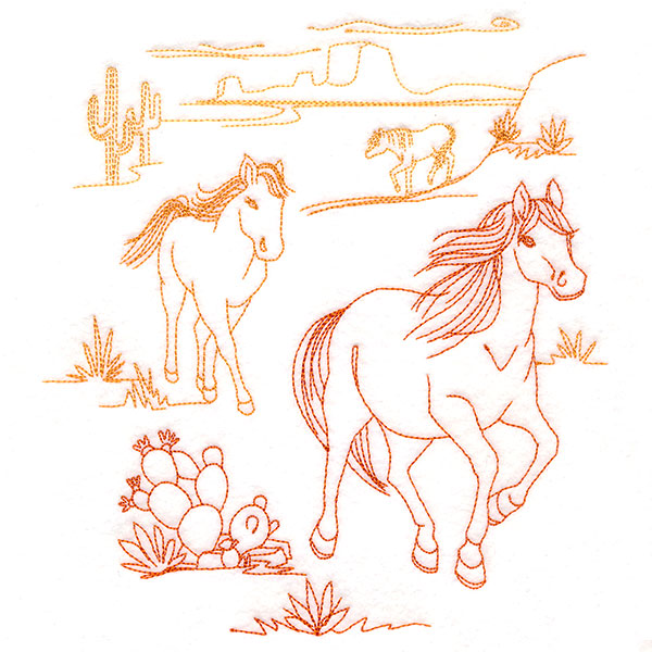Wild Horses Desert Scene – Embroidery Library