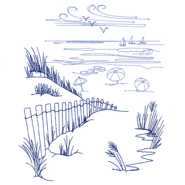 Classic Beach Scene - Ocean Views (Bluework) – Embroidery Library