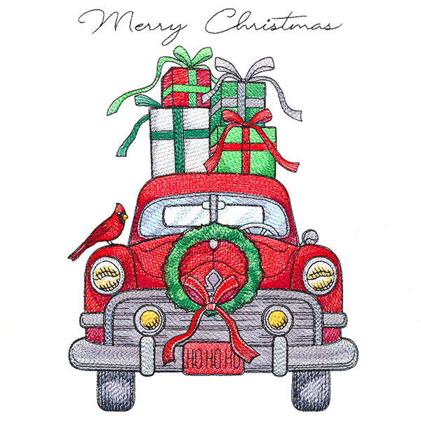 Merry Christmas Retro Car – Embroidery Library