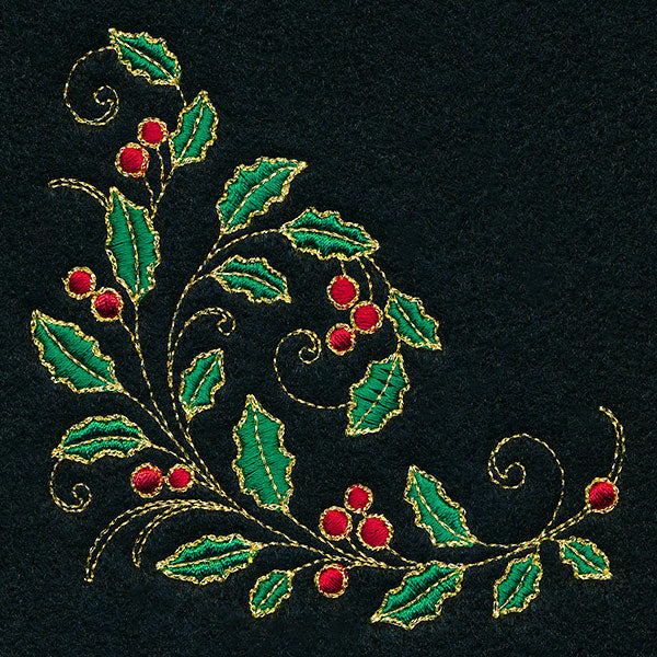 Glistening Holly and Berries Corner – Embroidery Library