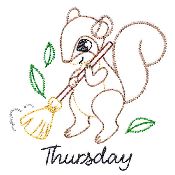 Sweeping Squirrel on Thursday – Embroidery Library